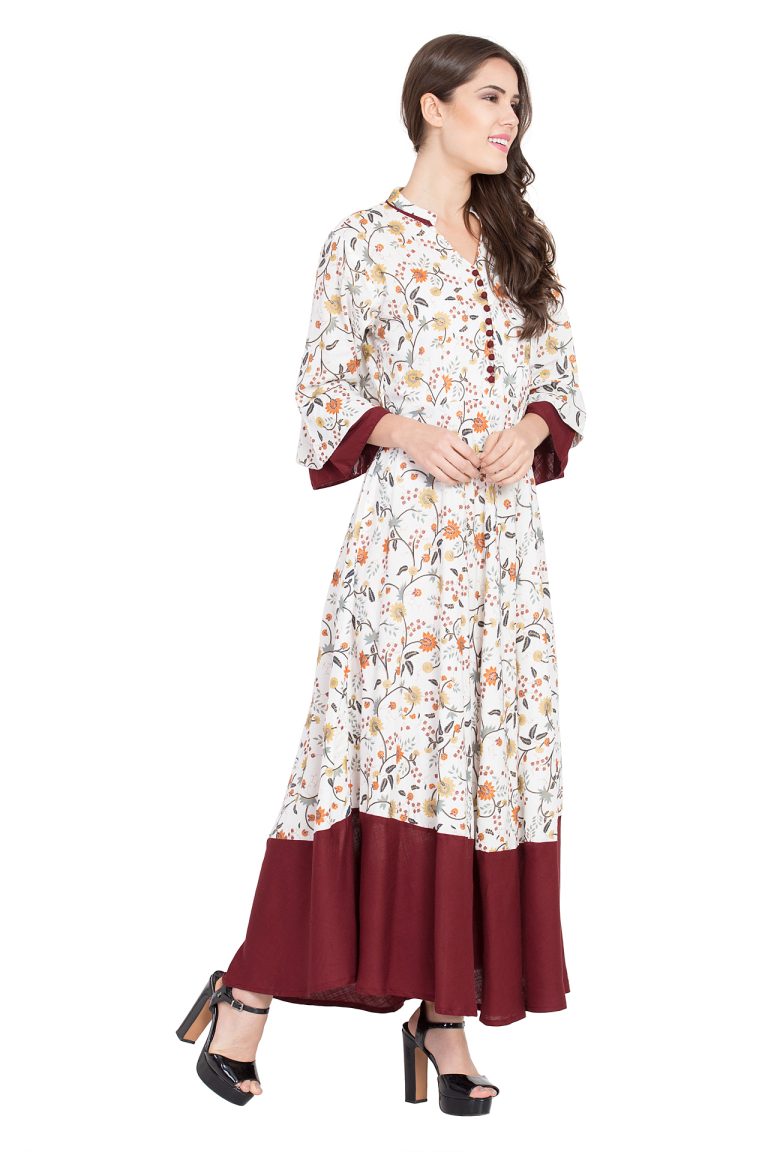Women Printed Cotton Flared Kurta – Shusha Kapda