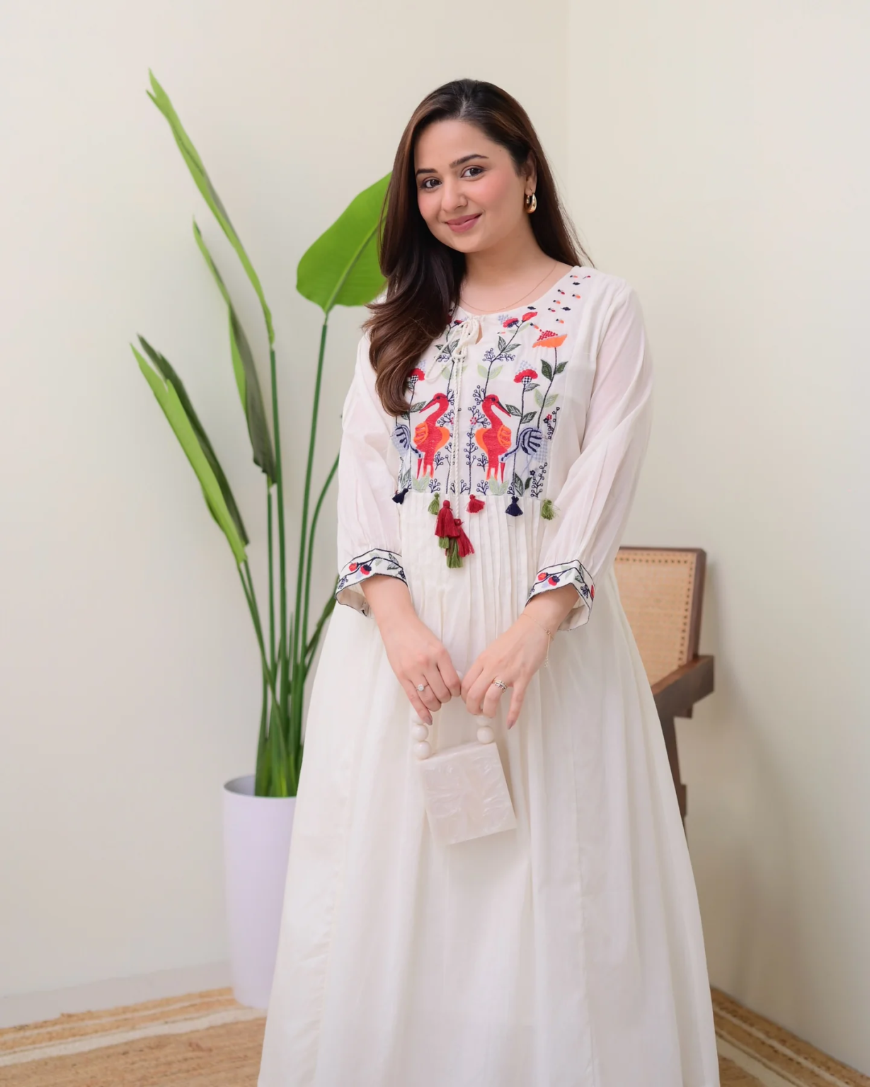 Shusha Kapda Women’s White Embroidered 2-Piece Kurti Set | Pure Cotton ...